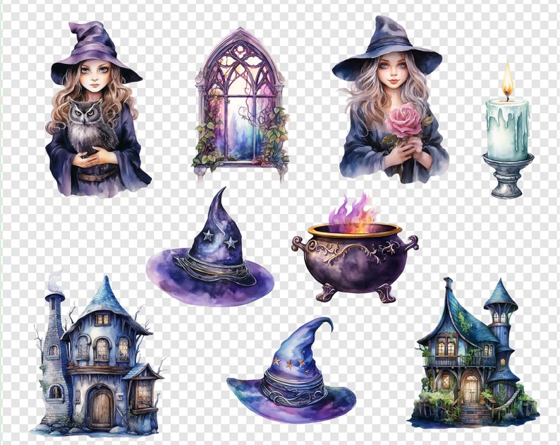 Little Witch Clipart | Magical Illustrations Clip Art Set PNG - Etsy