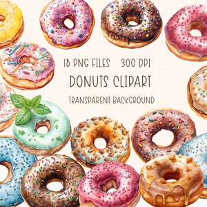 Watercolor Donuts Clipart | Sweets Dessert Illustration Set PNG - Etsy
