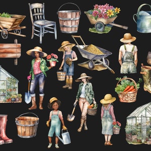 Watercolor Gardening Clipart | Farmhouse, Rustic Garden Illustration ...