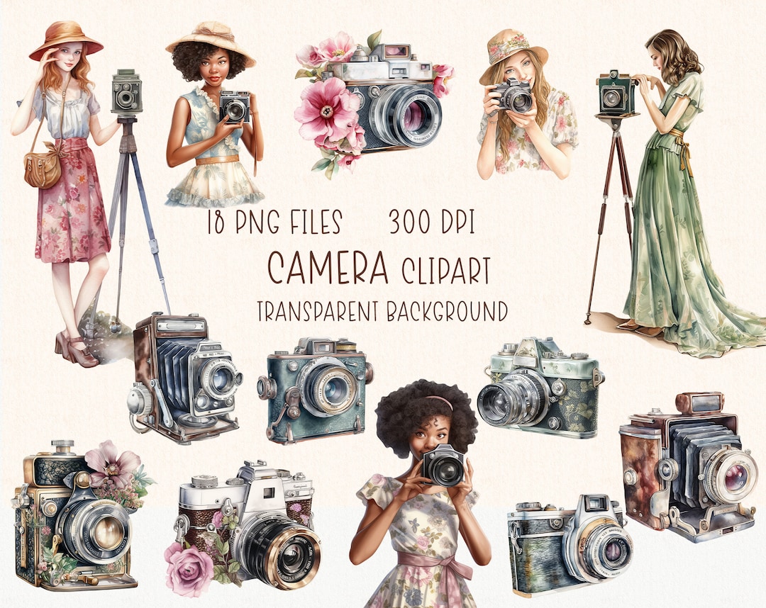 Watercolor Camera Clipart | Photographer Girl Illustration PNG - Etsy