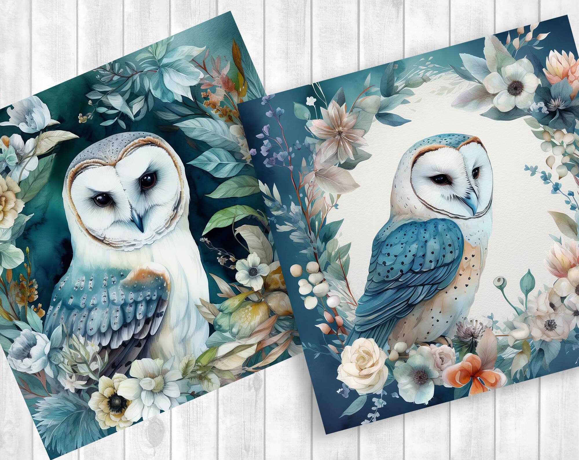Owls Blue Backgrounds | Watercolor Digital Indigo Scrapbook Paper - Etsy