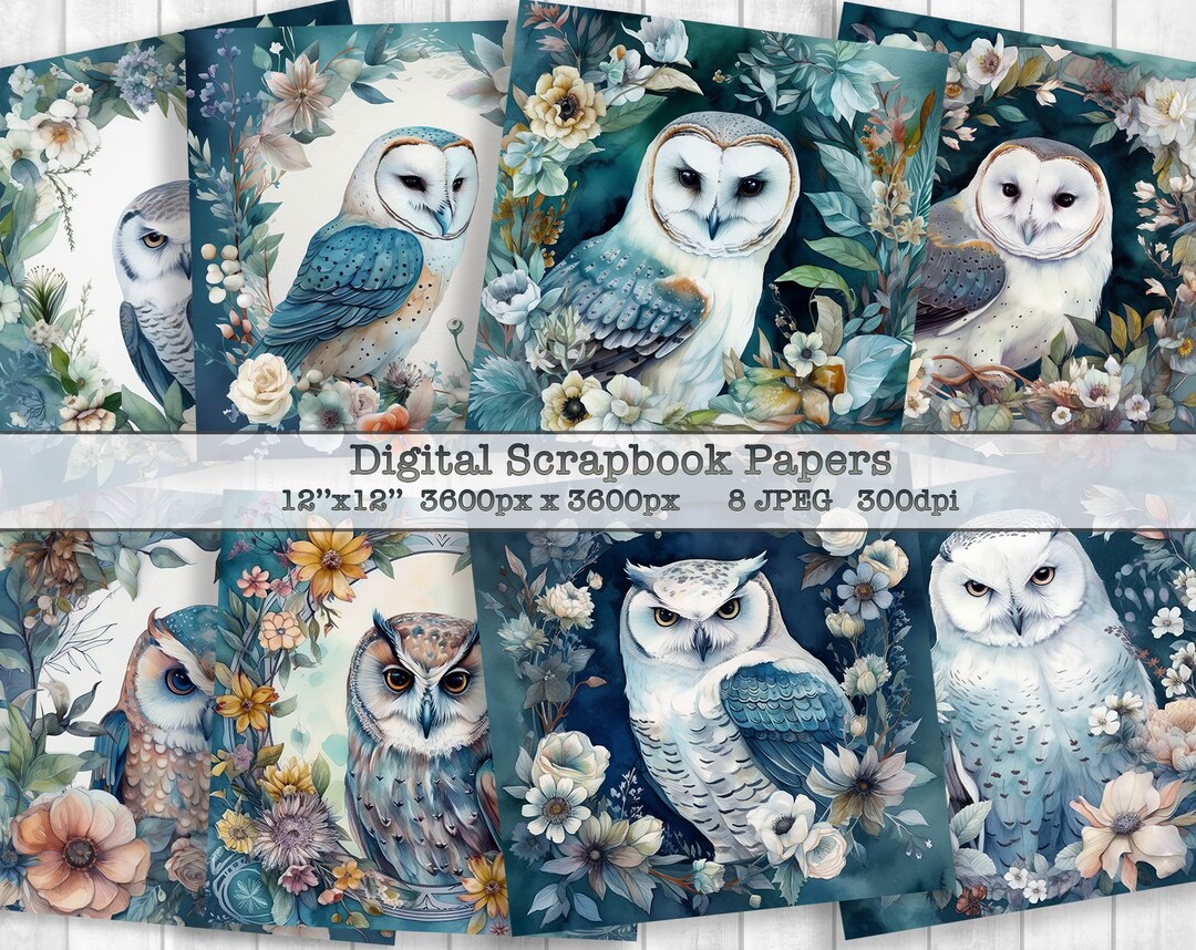 Owls Blue Backgrounds | Watercolor Digital Indigo Scrapbook Paper - Etsy