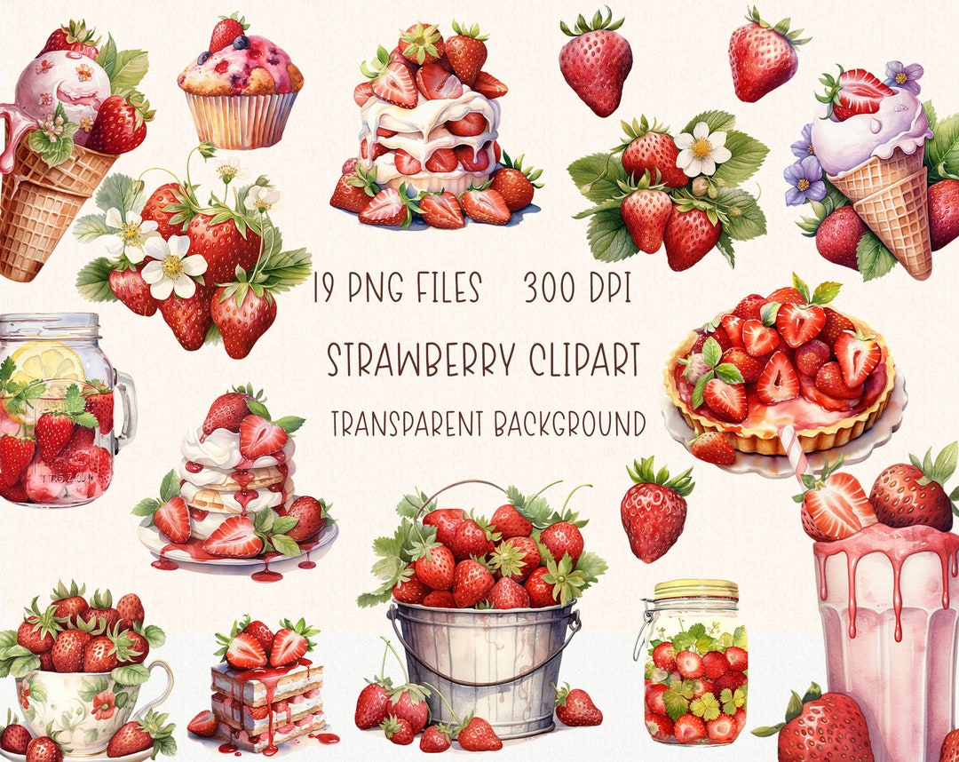 Watercolor Strawberry Clipart | Strawberry Cake, Desserts, Shake Clip ...