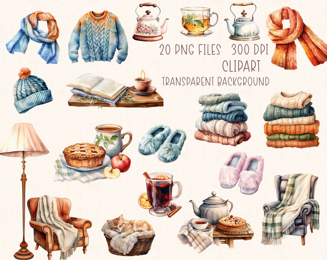 Cozy Home Watercolor Clipart | Fall Clothes Sweater Illustrations Clip ...
