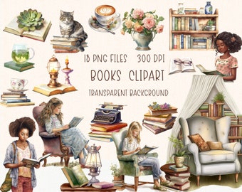 Book Lover Clipart, Reading Clipart, Pink Books Clipart, Bookworm ...