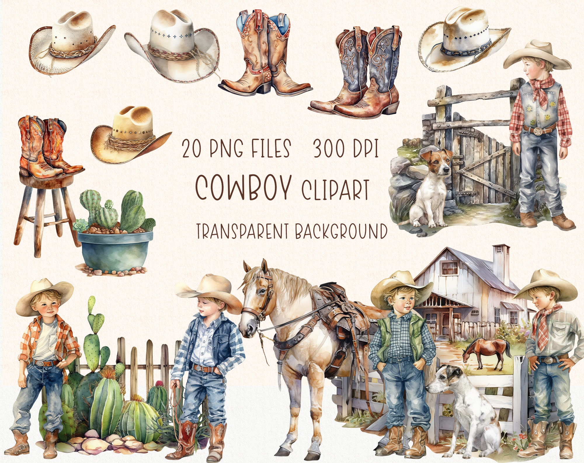 Cowboy Clipart | Watercolor Western Illustration PNG - Etsy