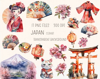 Watercolor Japanese Clipart, Printable Japan Fussy Cuts Png, Cherry ...