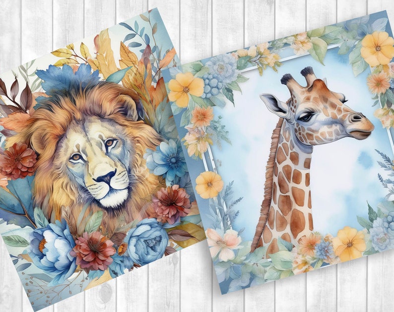 Wild Animals Blue Backgrounds | Digital Scrapbook Paper - Etsy