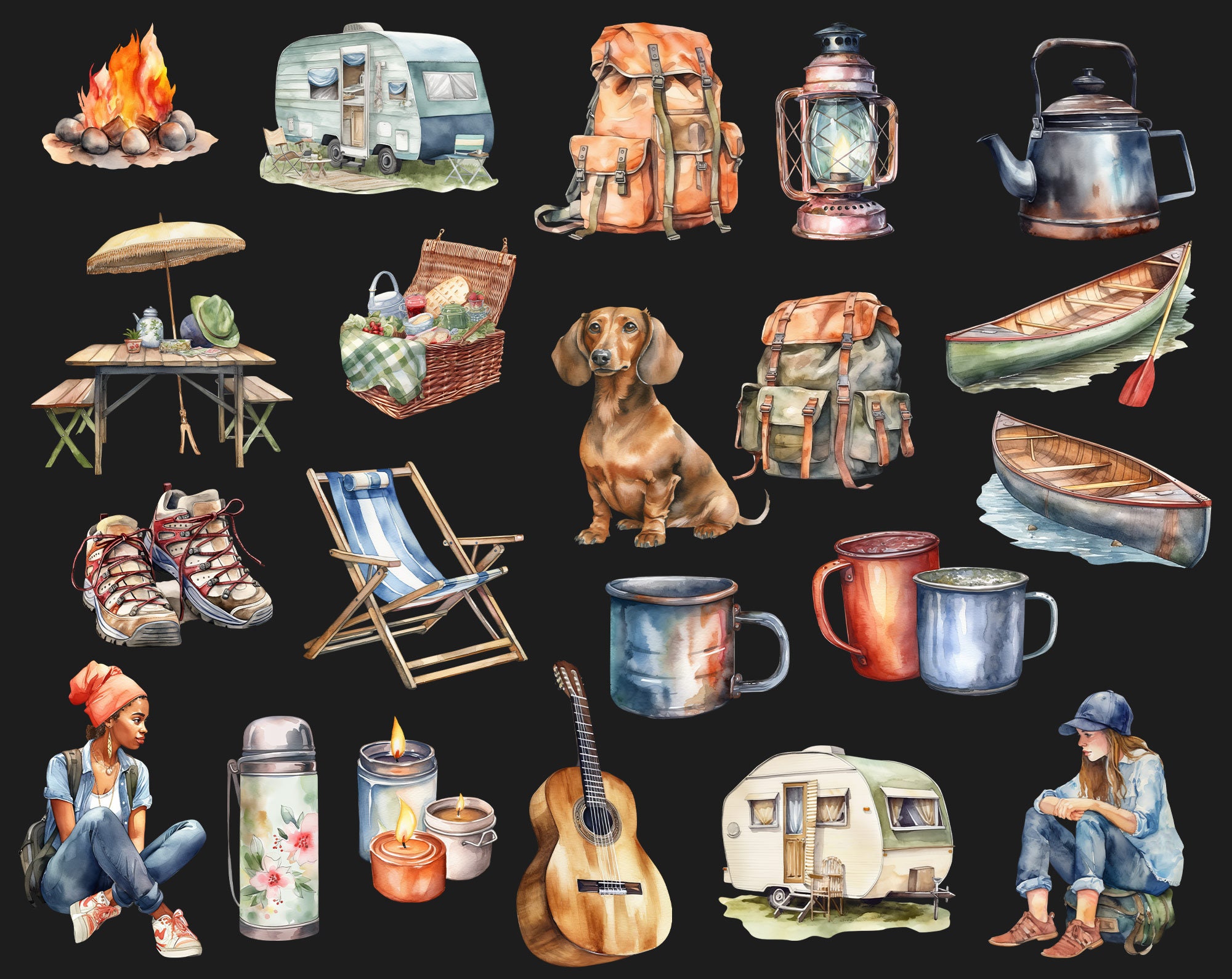 Camping Clipart Watercolor Adventure Clip Art Travel - Etsy