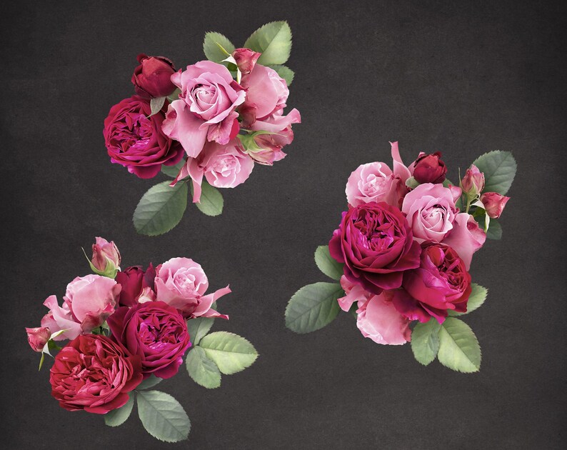 Pink and Red Roses Clip Art Flowers Bouquets Clipart Floral ...