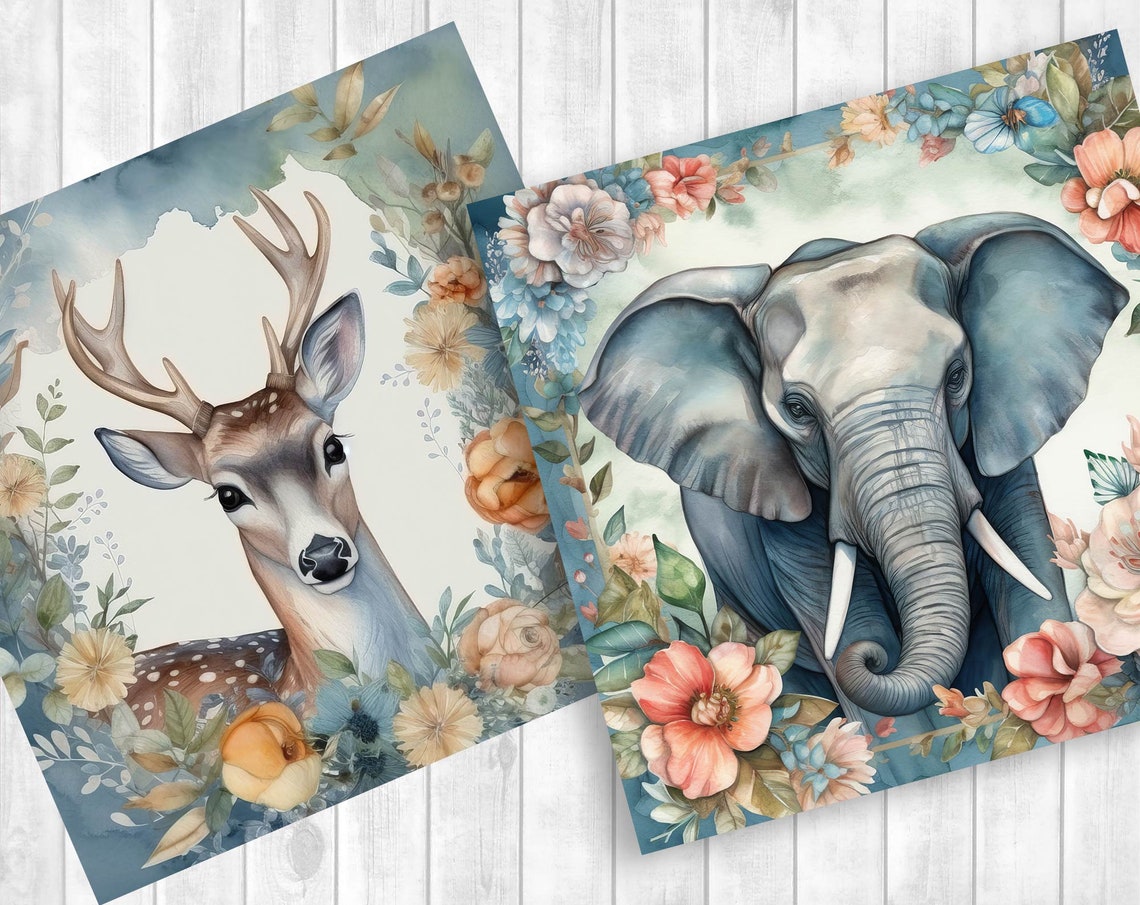 Wild Animals Blue Backgrounds | Digital Scrapbook Paper - Etsy