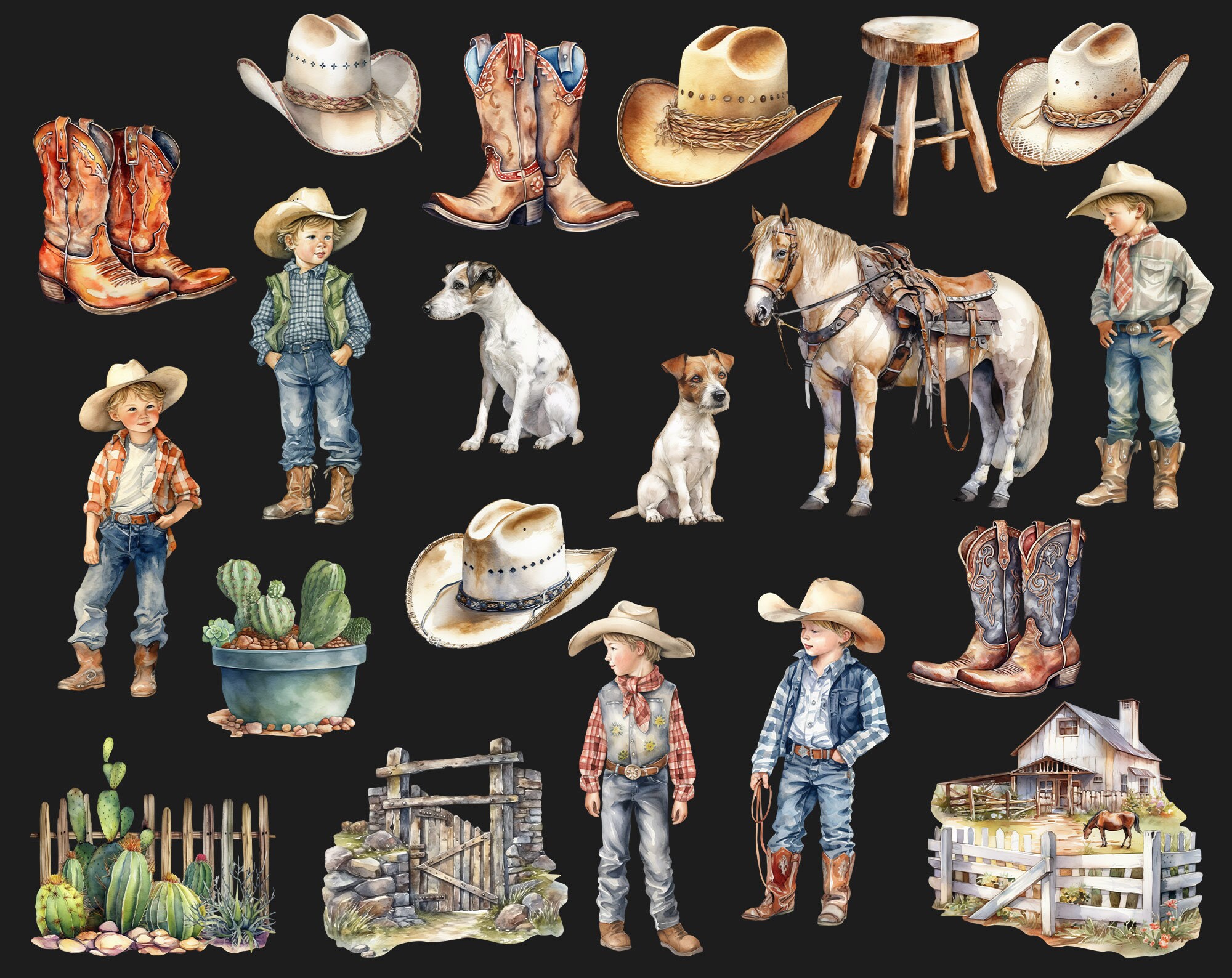 Cowboy Clipart Watercolor Western Illustration PNG - Etsy
