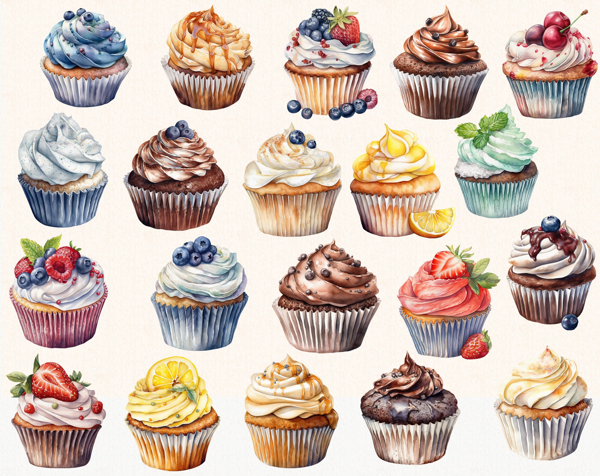 Watercolor Cupcakes Clipart | Sweets Dessert Illustration Set PNG - Etsy