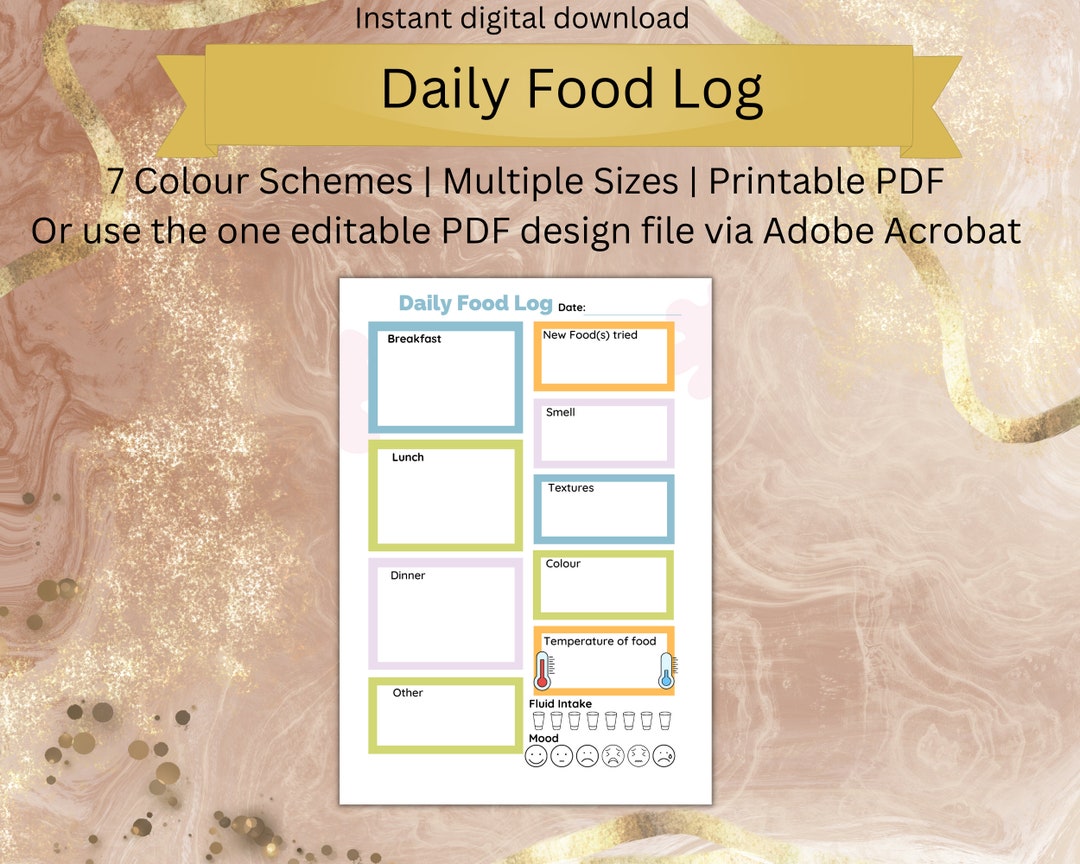 Daily Food Log. Food Tracker. Food Journal. Food Diary. Food Log. Meal ...