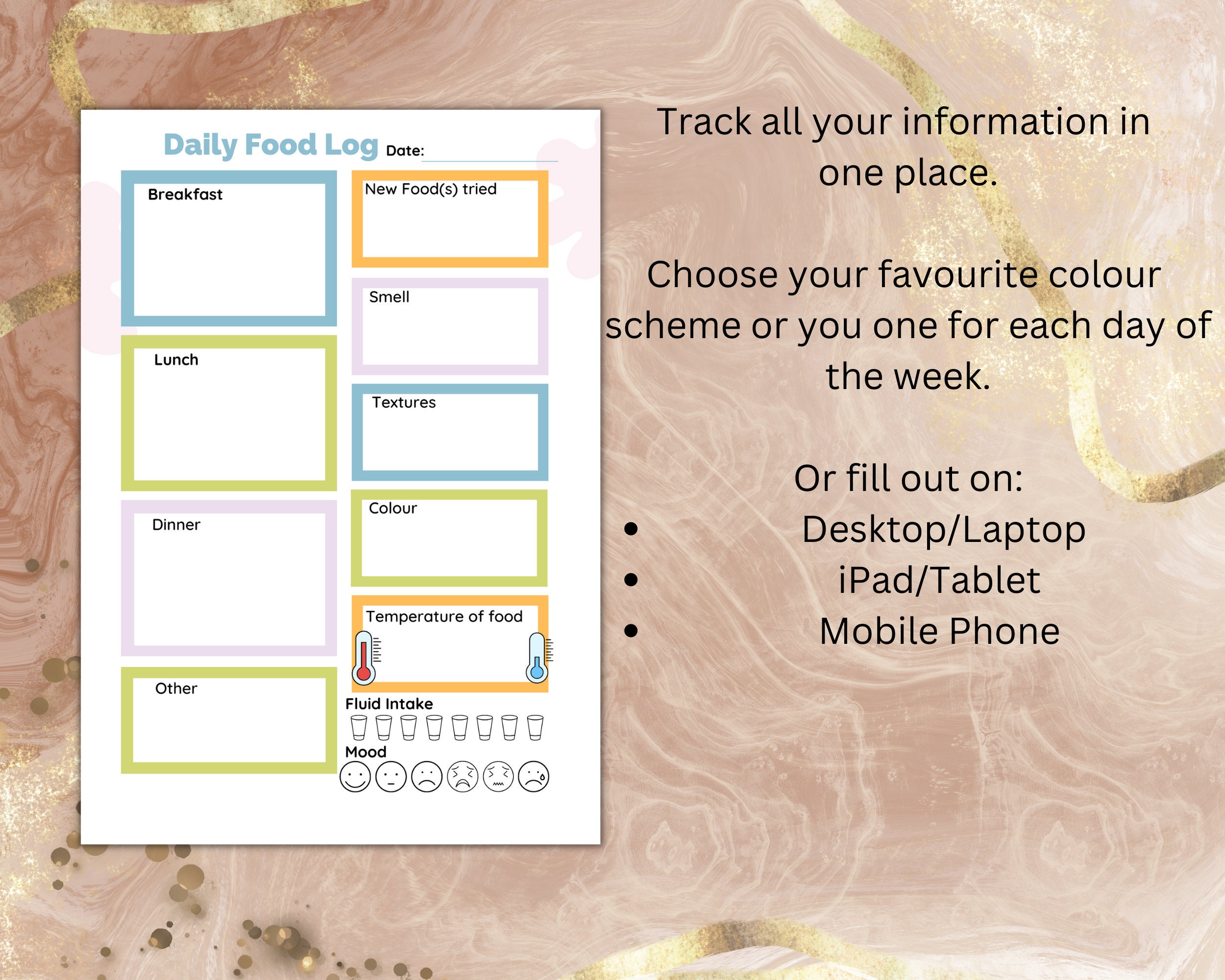 Daily Food Log. Food Tracker. Food Journal. Food Diary. Food Log. Meal ...