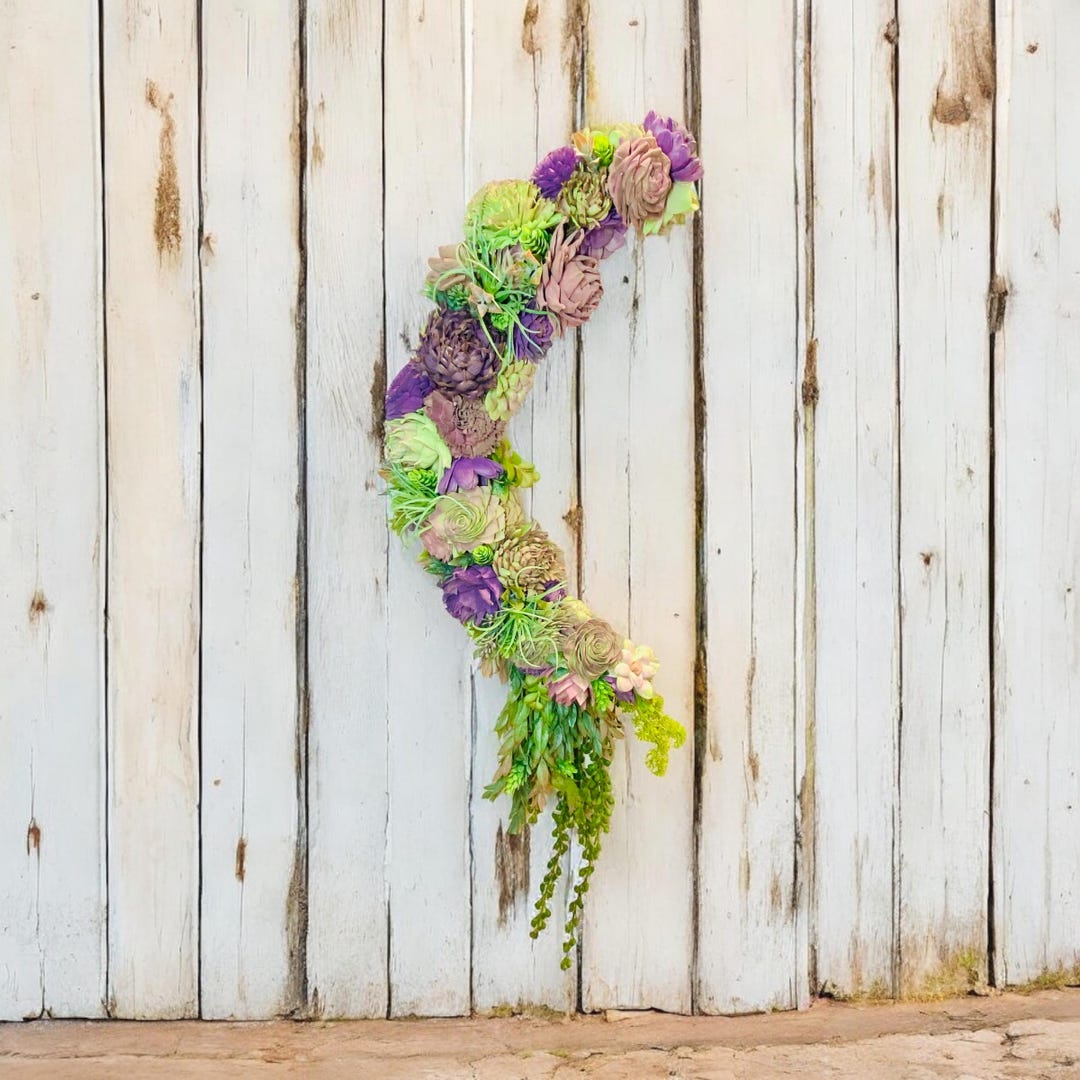 Handcrafted Crescent Moon Succulent Wreath – Sola Wood Flowers, Unique ...