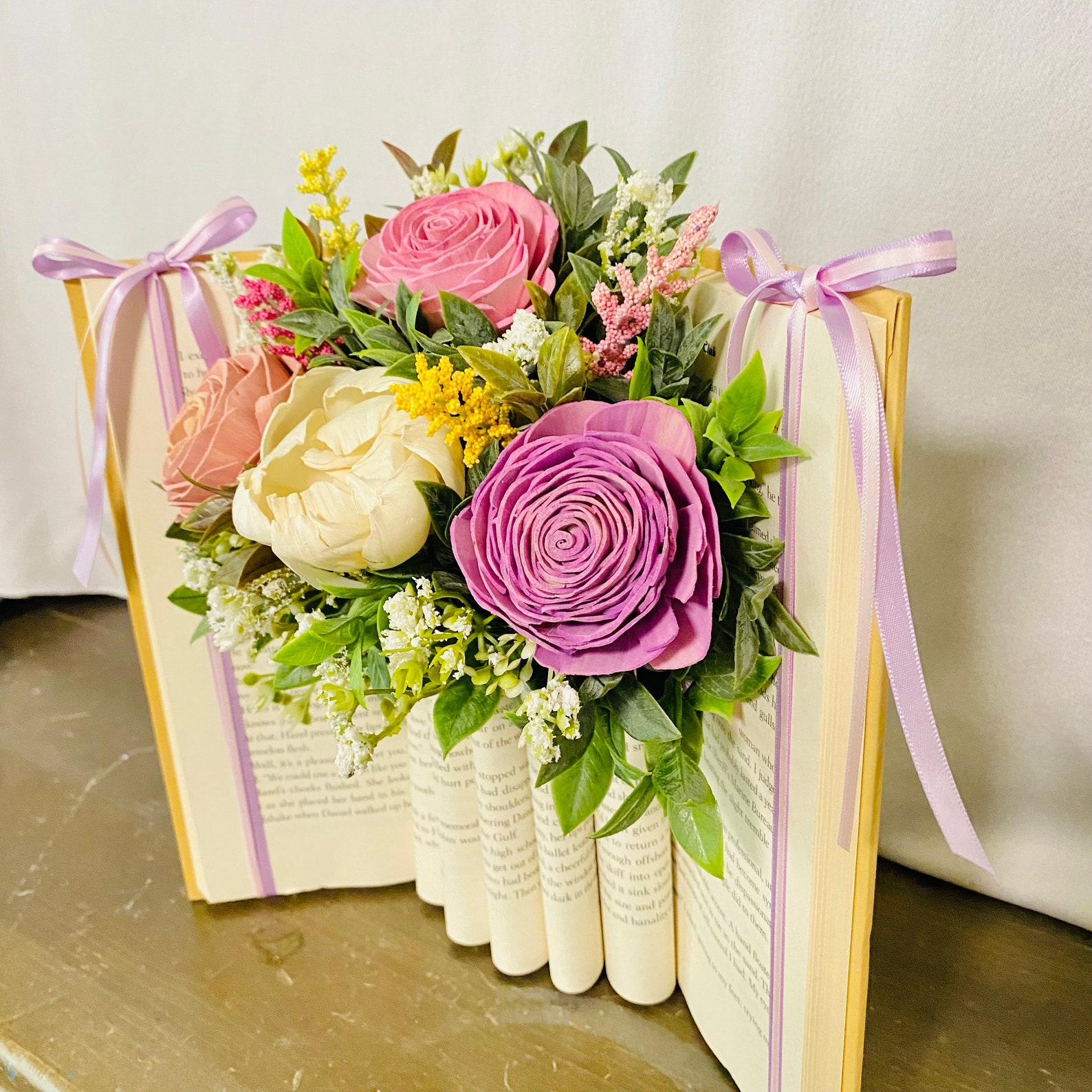 Cottagecore Book Vase, Peony, Ranunculus, Rose, Mix Bouquet, Whimsical ...