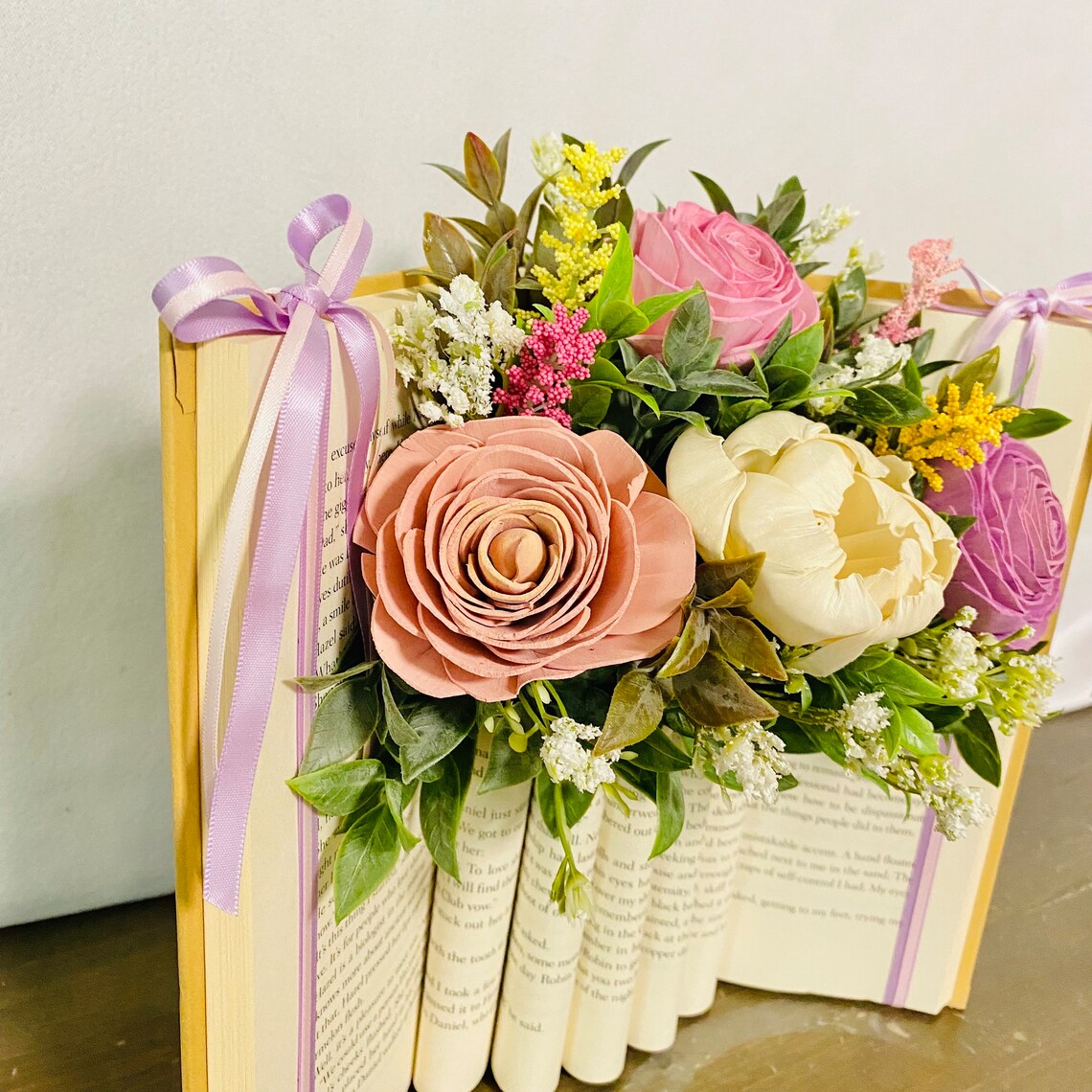 Cottagecore Book Vase, Peony, Ranunculus, Rose, Mix Bouquet, Whimsical ...