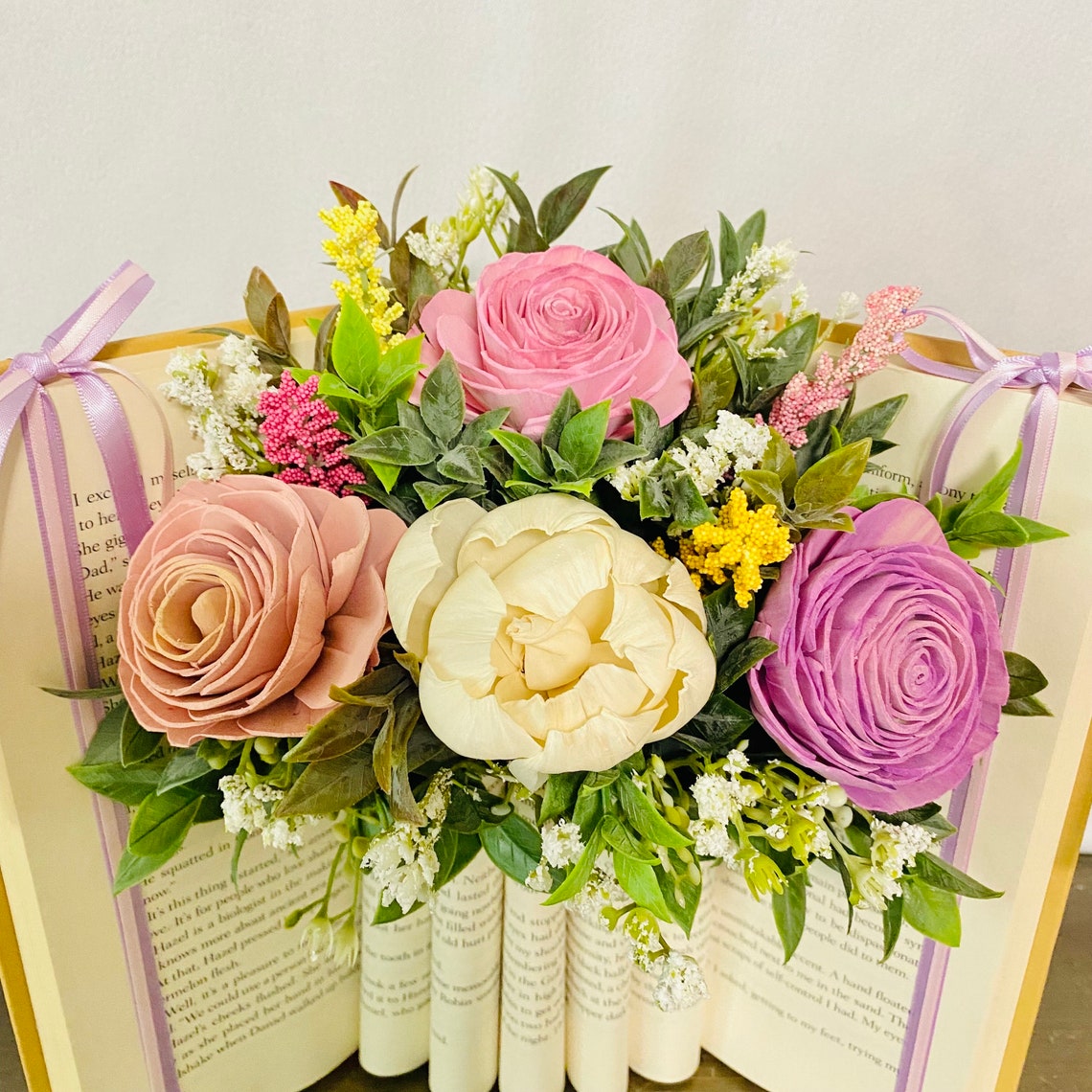 Cottagecore Book Vase, Peony, Ranunculus, Rose, Mix Bouquet, Whimsical ...