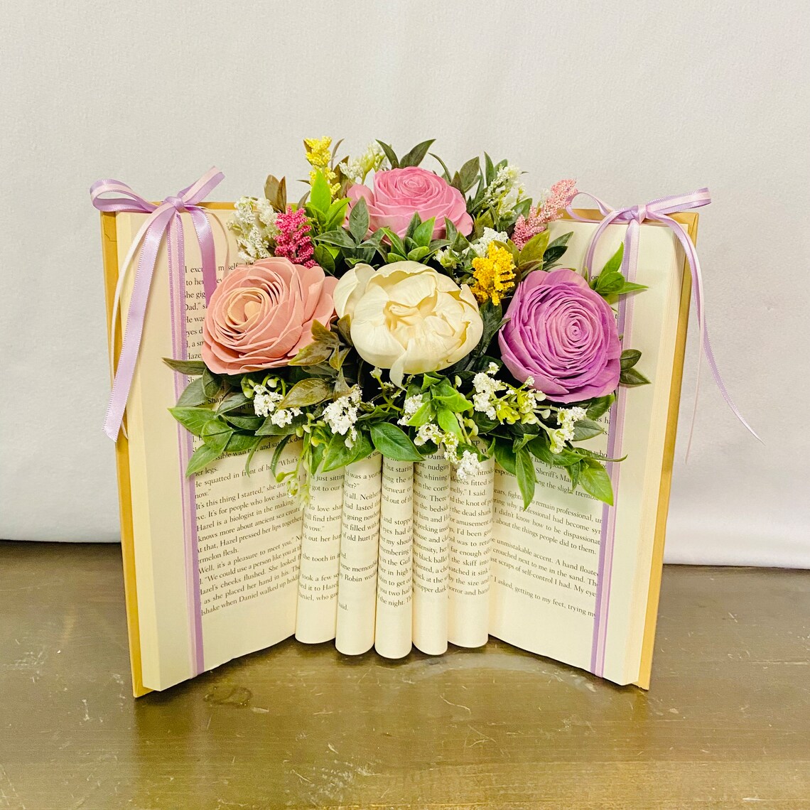 Cottagecore Book Vase, Peony, Ranunculus, Rose, Mix Bouquet, Whimsical ...
