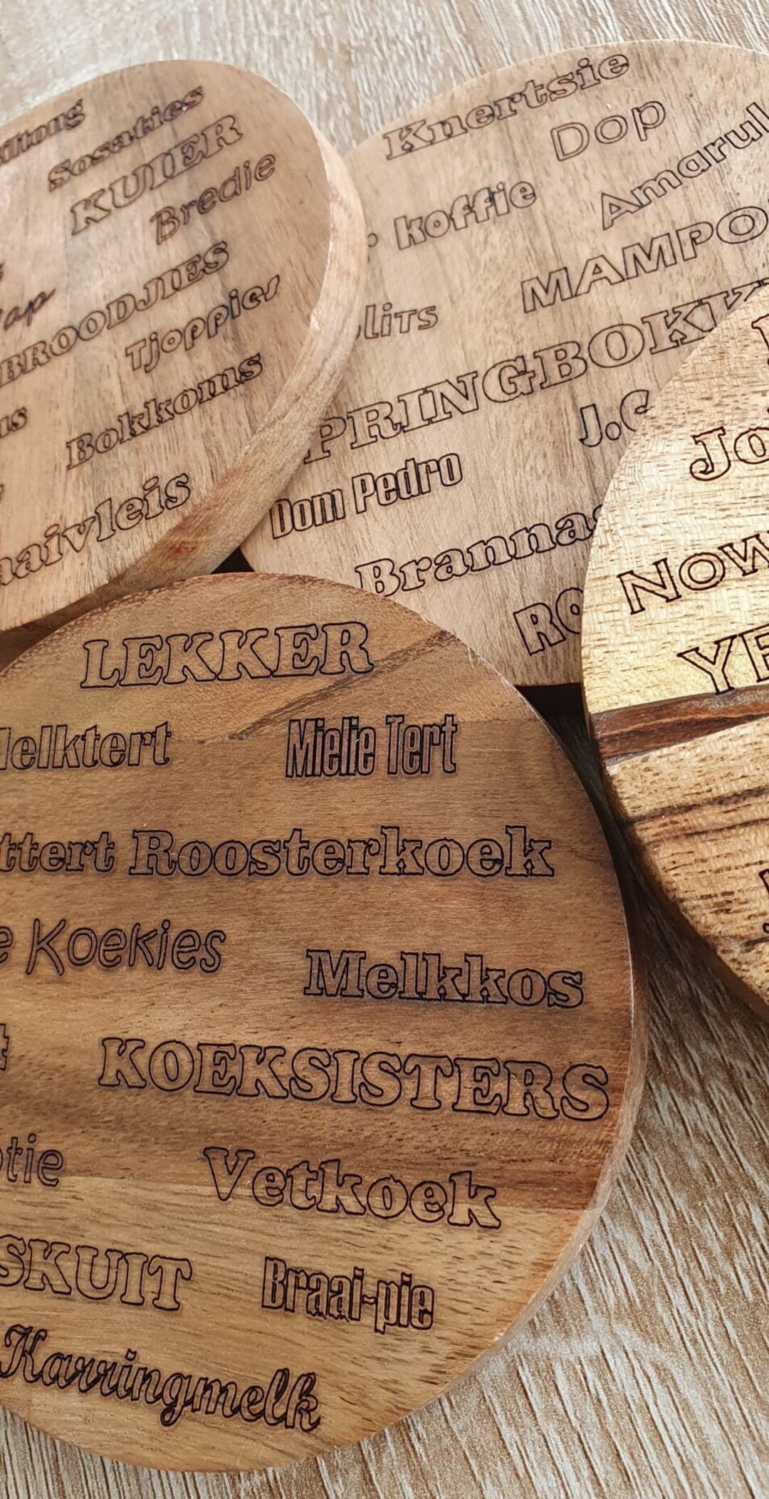 Round South African Coasters in Acacia Wood, Set of 4. Popular South ...