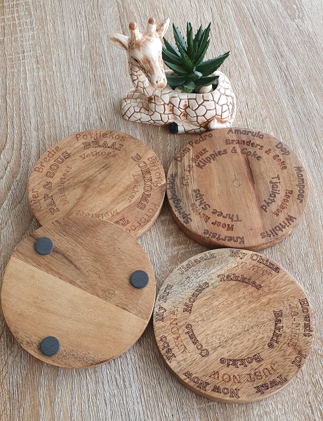 Round South African Coasters in Acacia Wood, Set of 4 - Etsy UK