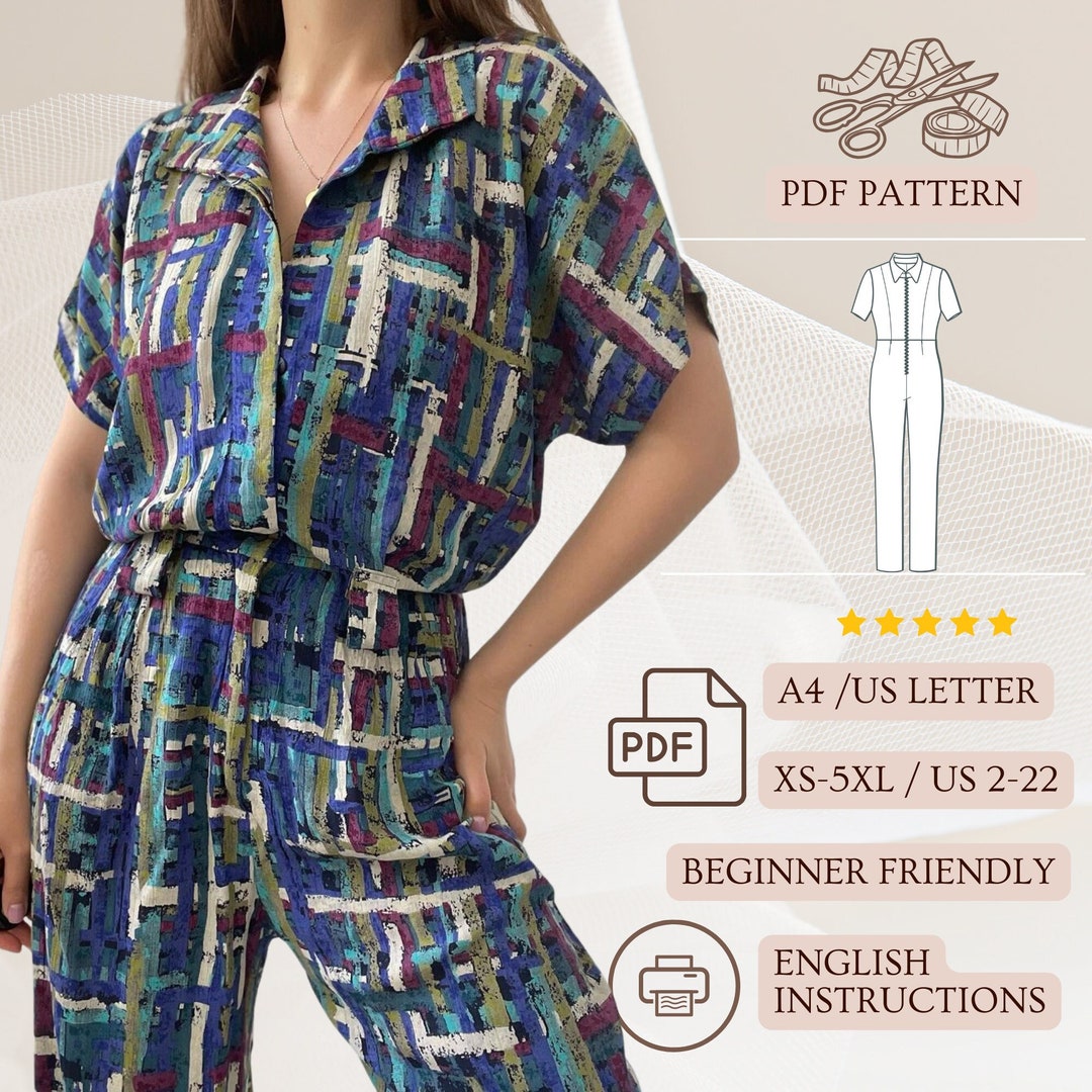 Jumpsuit Pattern, PDF Sewing Pattern Instant Download, Easy Digital Pdf ...