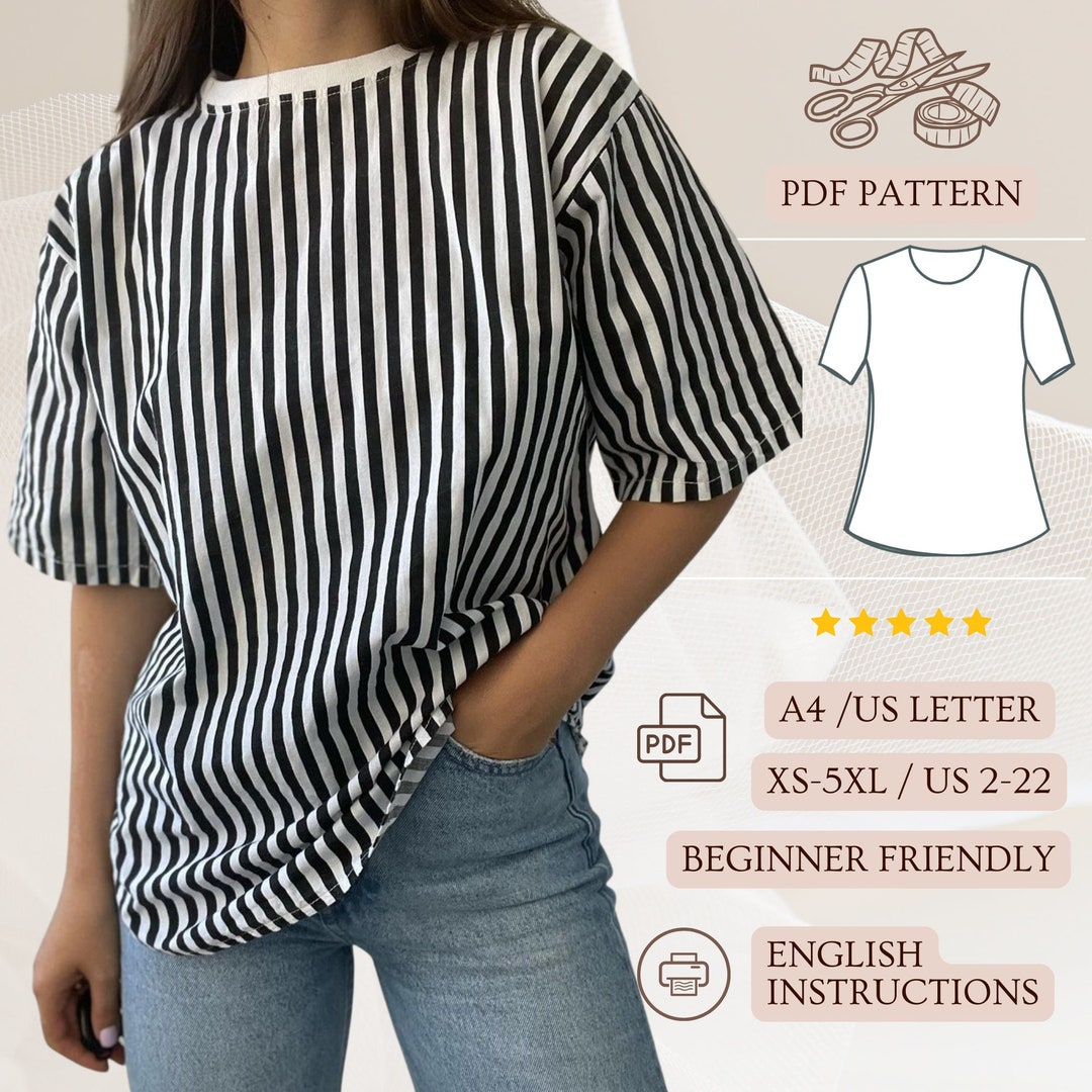 T-shirt Sewing Pattern, Sizes XS-5XL, Video Tutorial, Easy Sewing ...