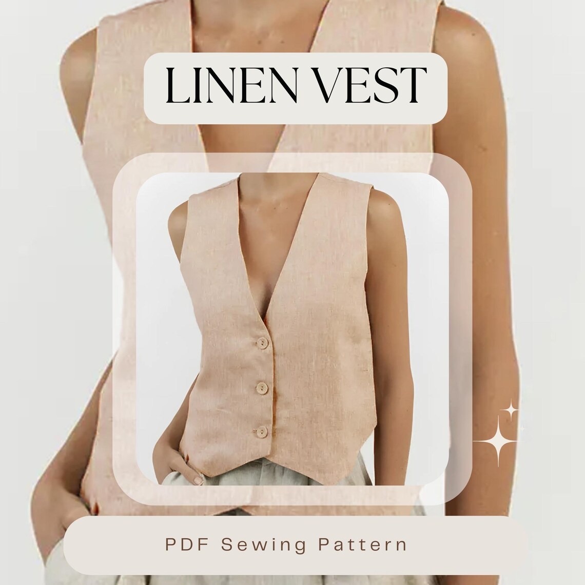 V-neck Vest Sewing Pattern | Minimalist Vest| Linen | Waistcoat Loose ...