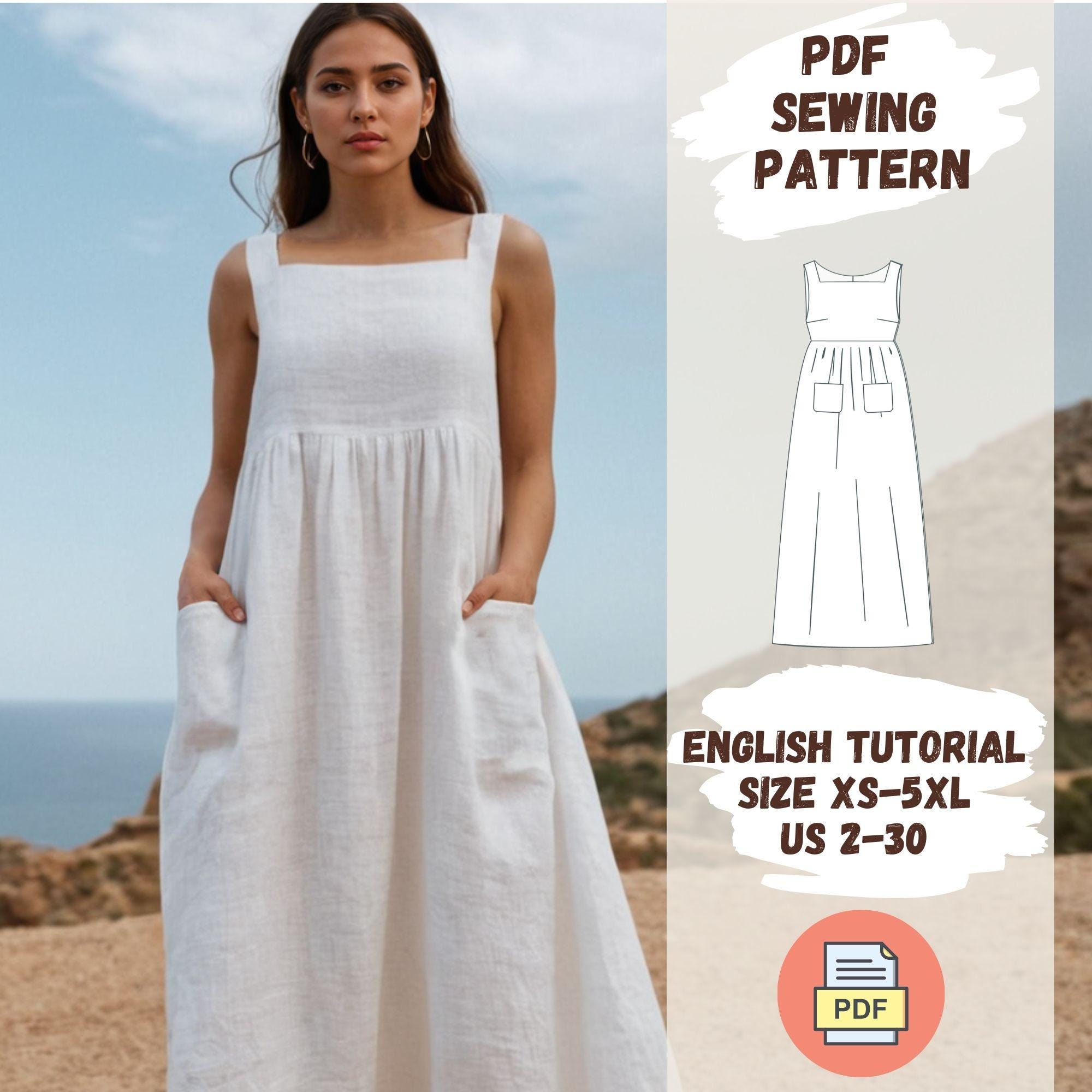 Linen Maxi Dress Sewing Pattern - PDF, Sleeveless Summer Dress With ...