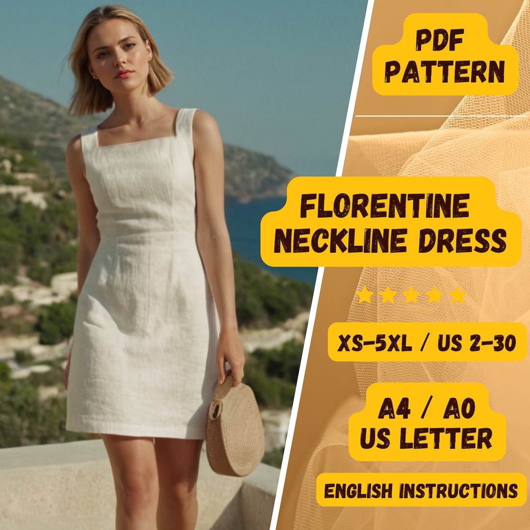 A-line Mini Dress, Square Neckline, Digital Sewing Pattern, XS - 5XL ...