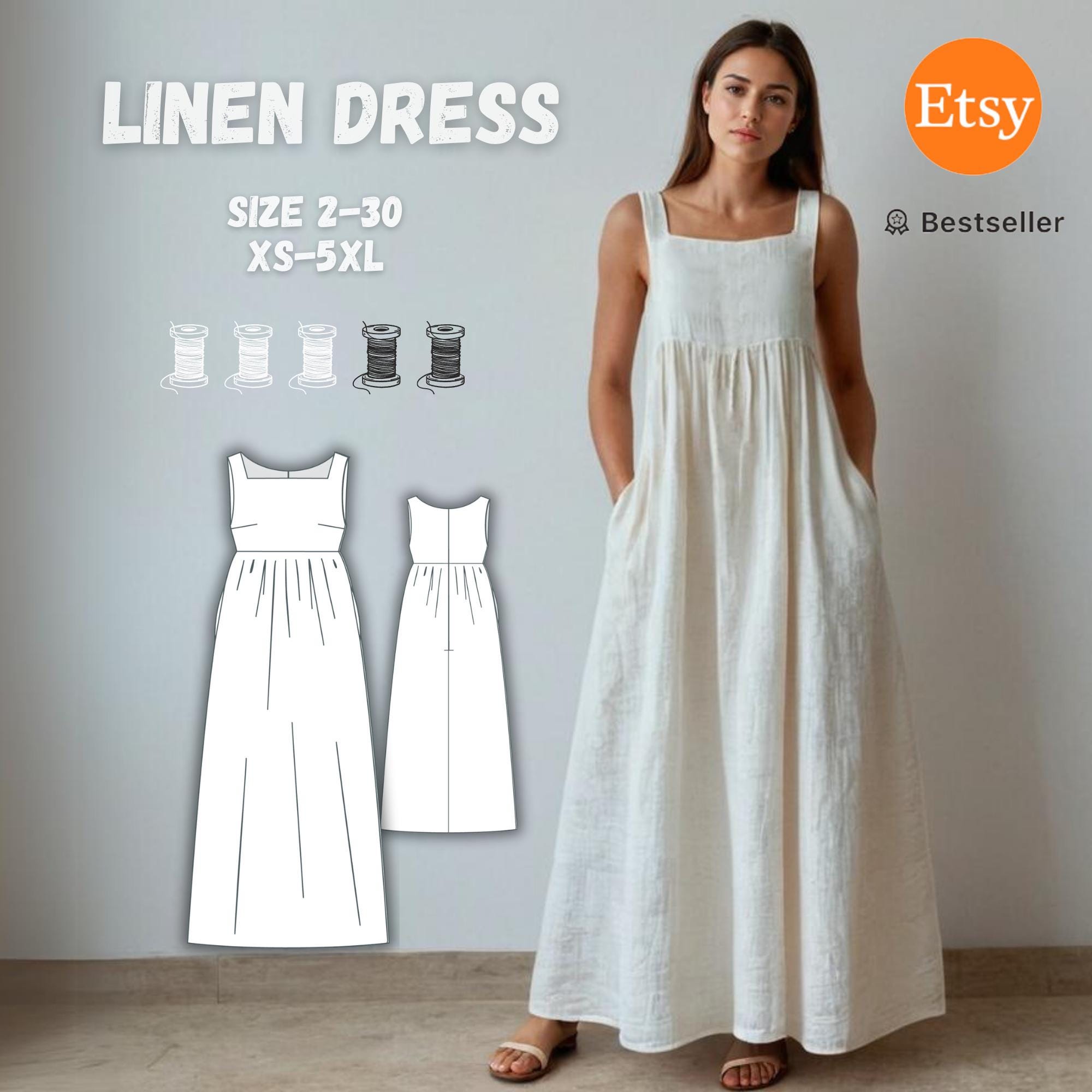 Linen Bundle PDF Sewing Pattern Set, Cottagecore, Vintage, Summer Dress ...