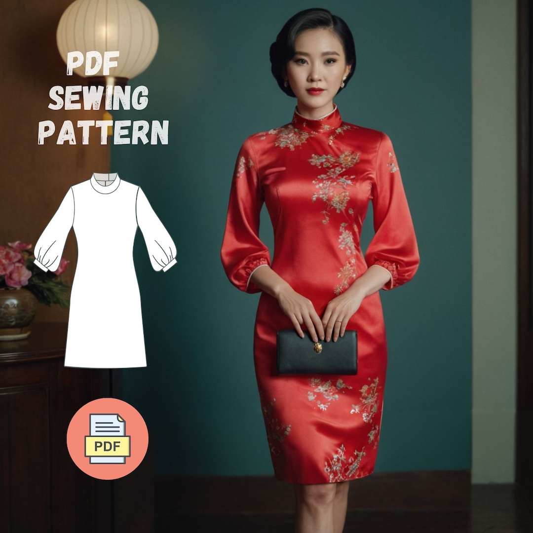 Cheongsam Dress Sewing Pattern - PDF, Mandarin Collar, Elegant Chinese ...