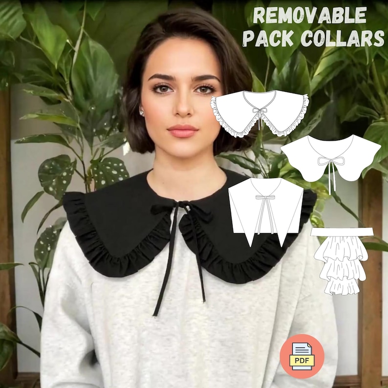 Removable Collar Sewing Pattern PDF - 4 Collar Designs, Detachable ...