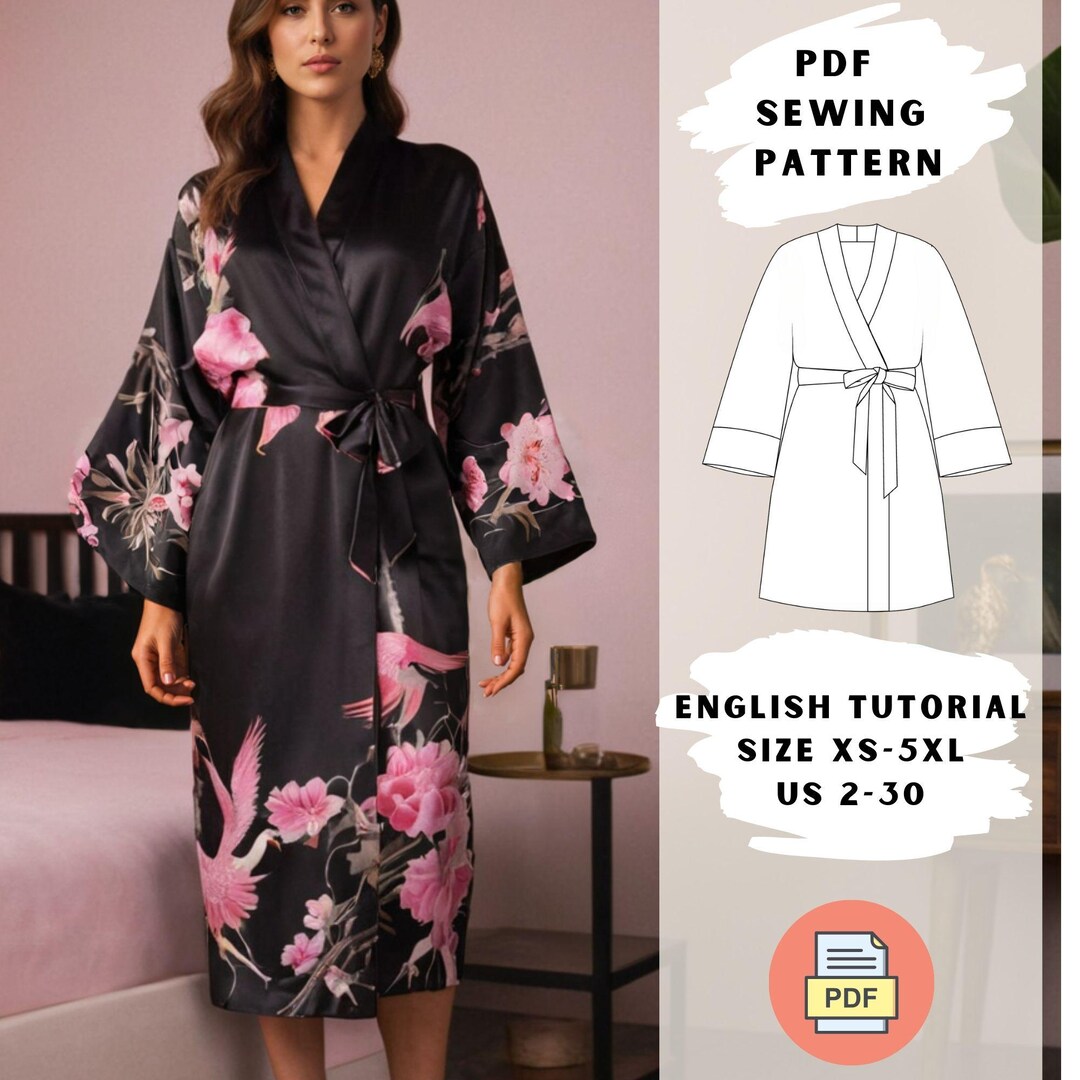 Elegant Floral Kimono Robe With Belt | Sewing Patern | Women's ...