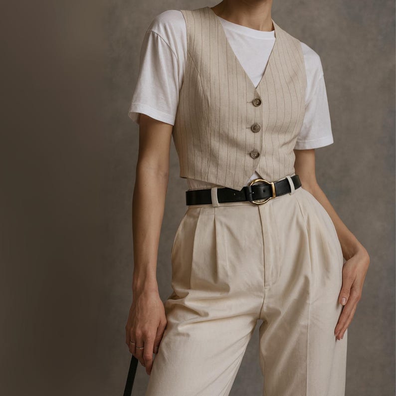 Set Vest and Pleated Pants, Cropped Trousers, Buttoned Waistcoat ...