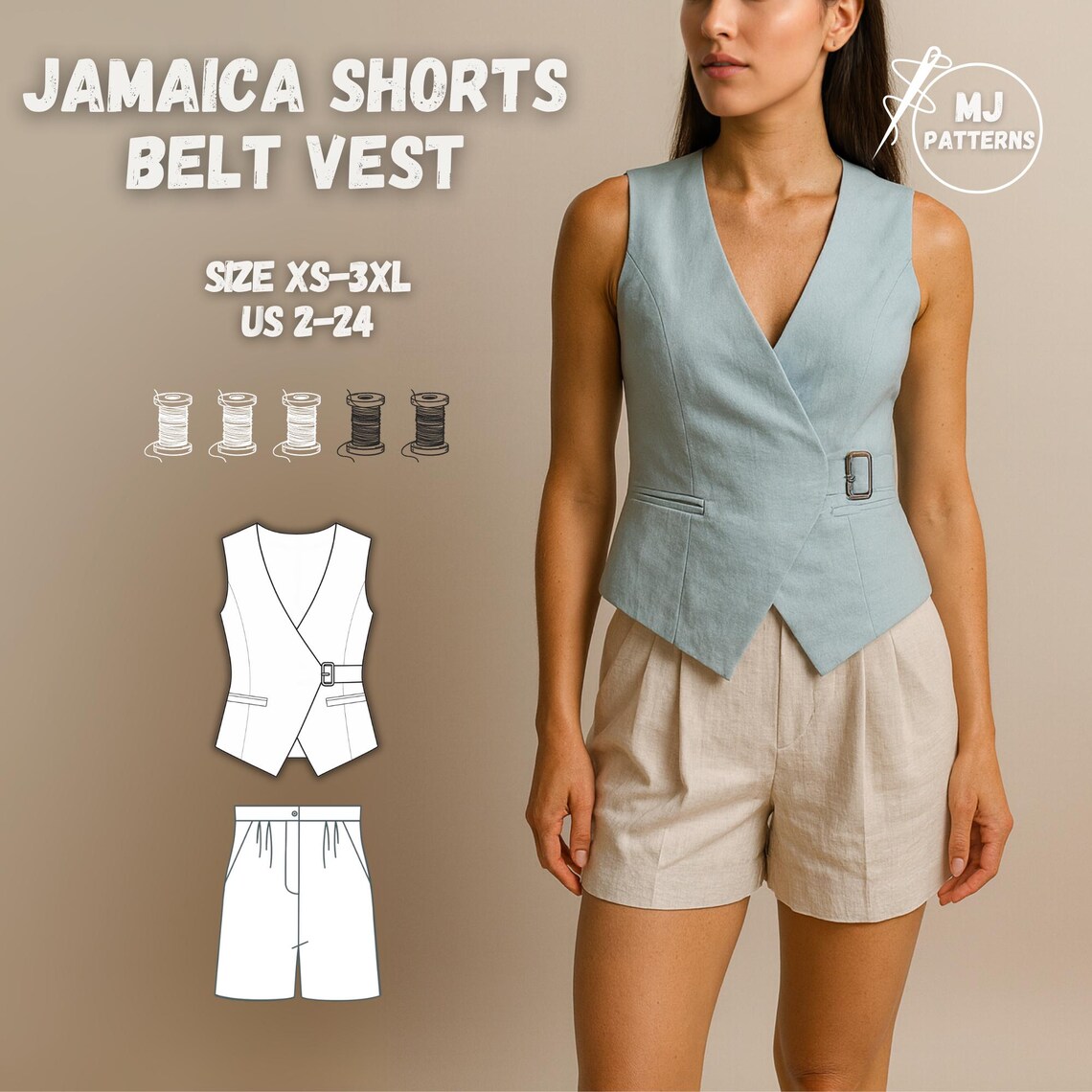 Linen Vest and Shorts Set for Women – Summer Waistcoat With Belt ...