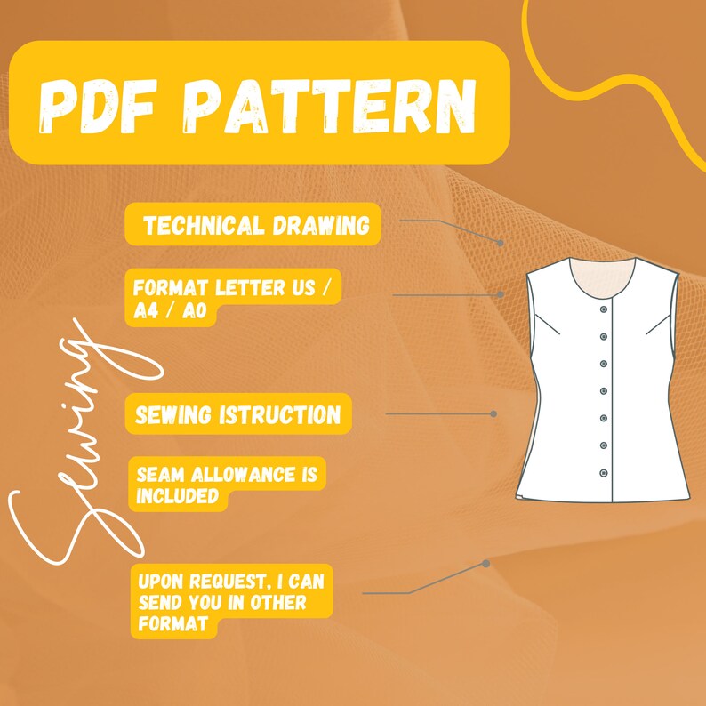 Turquoise Linen Top PDF Sewing Pattern Sleeveless Button-down Blouse ...