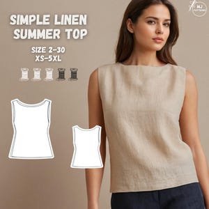 Simple Linen Summer Top Sewing Pattern – Women’s Sleeveless Blouse PDF ...