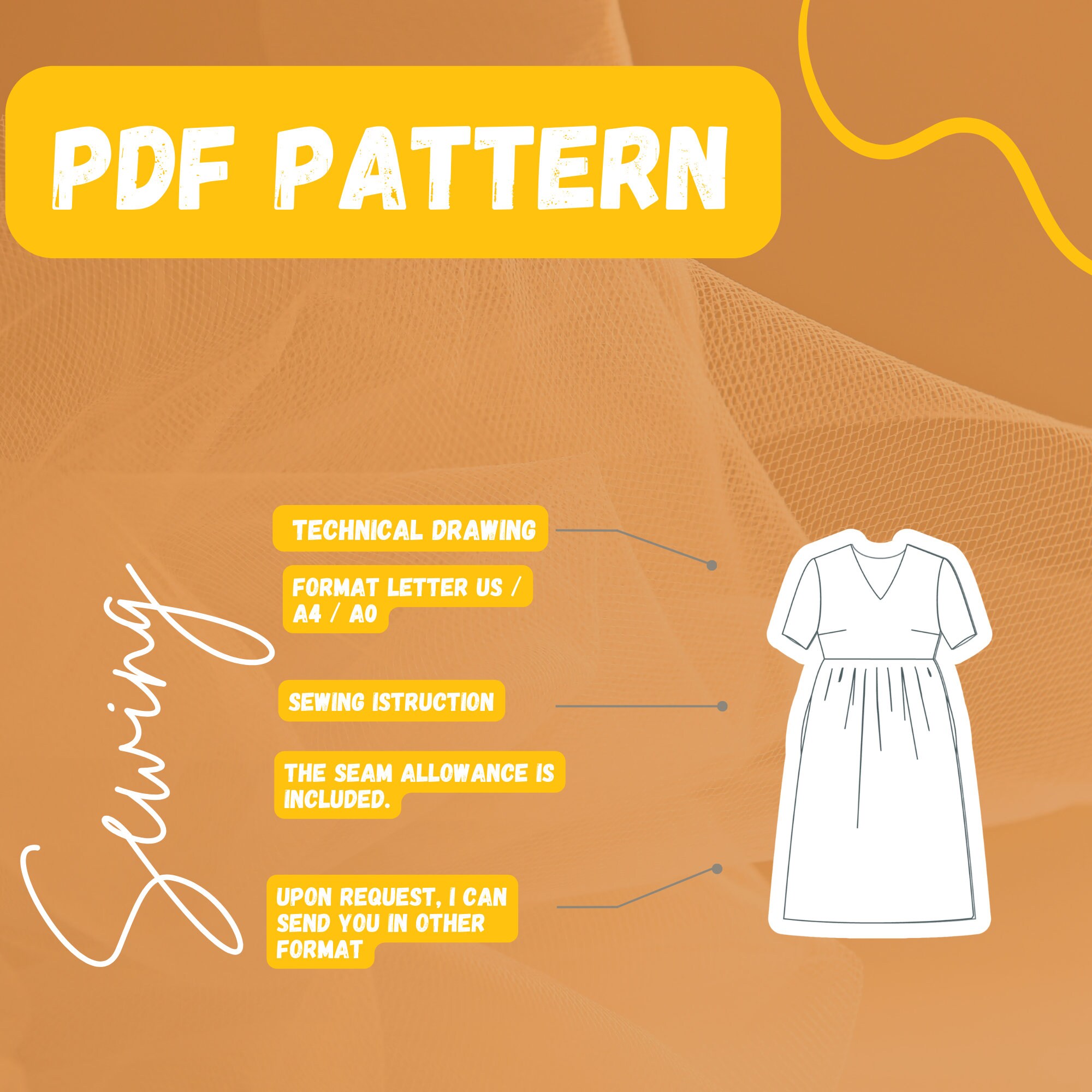 Set Linen Dress Sewing Pattern With V-neck and Inseam or Patch Pockets ...