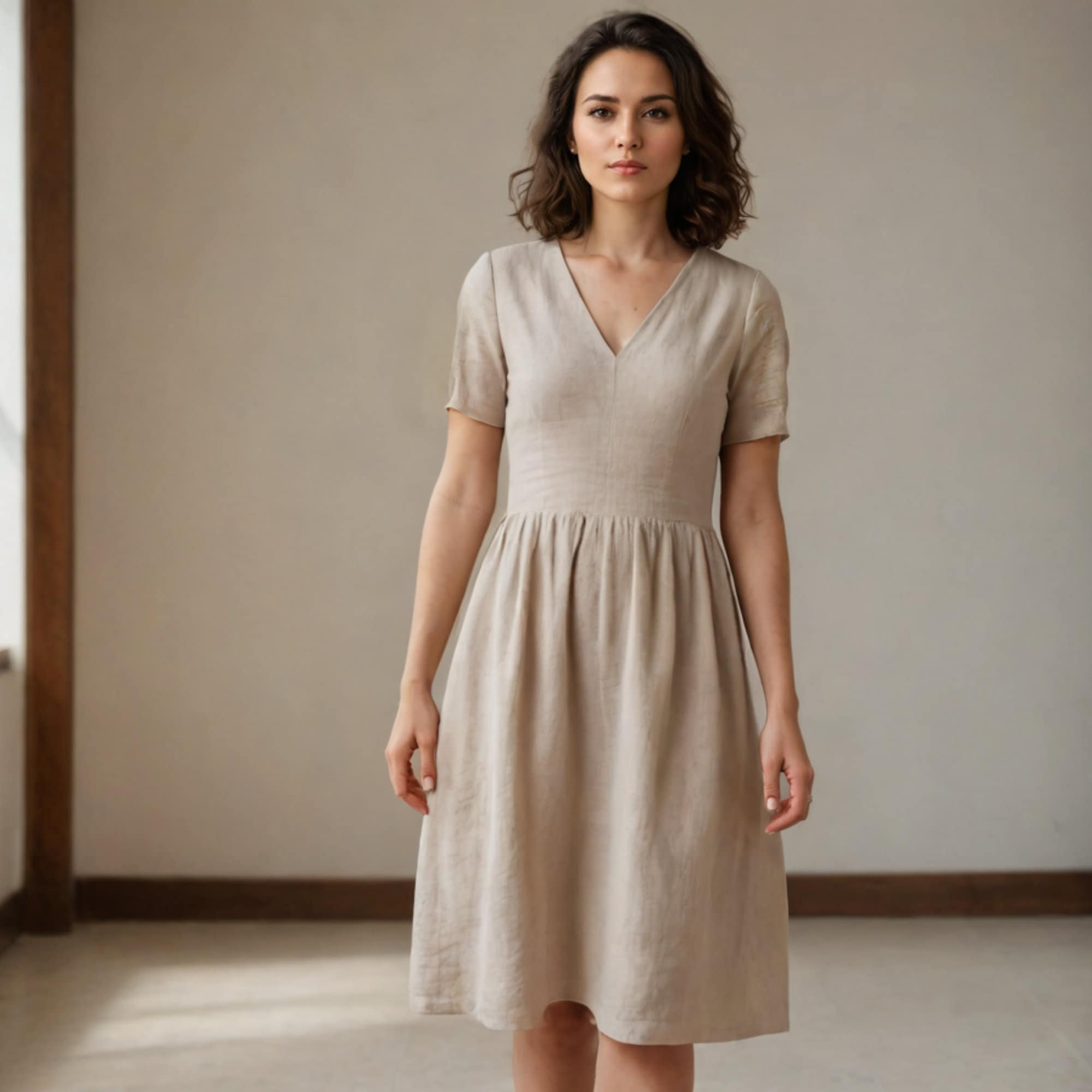 Set Linen Dress Sewing Pattern With V-neck and Inseam or Patch Pockets ...