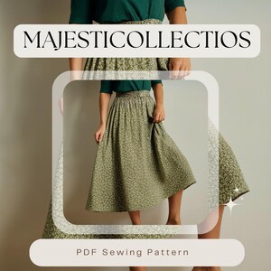 Floral Green Midi Skirt Sewing Pattern, Summer Skirt, Vintage Boho A ...