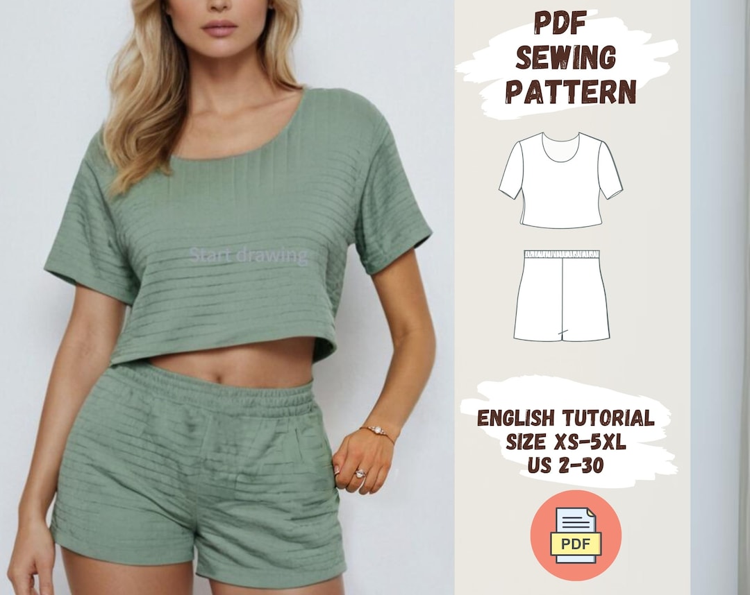 Casual Loungewear Set Sewing Pattern Pdf | XS-5XL | Easy DIY Top Shorts ...