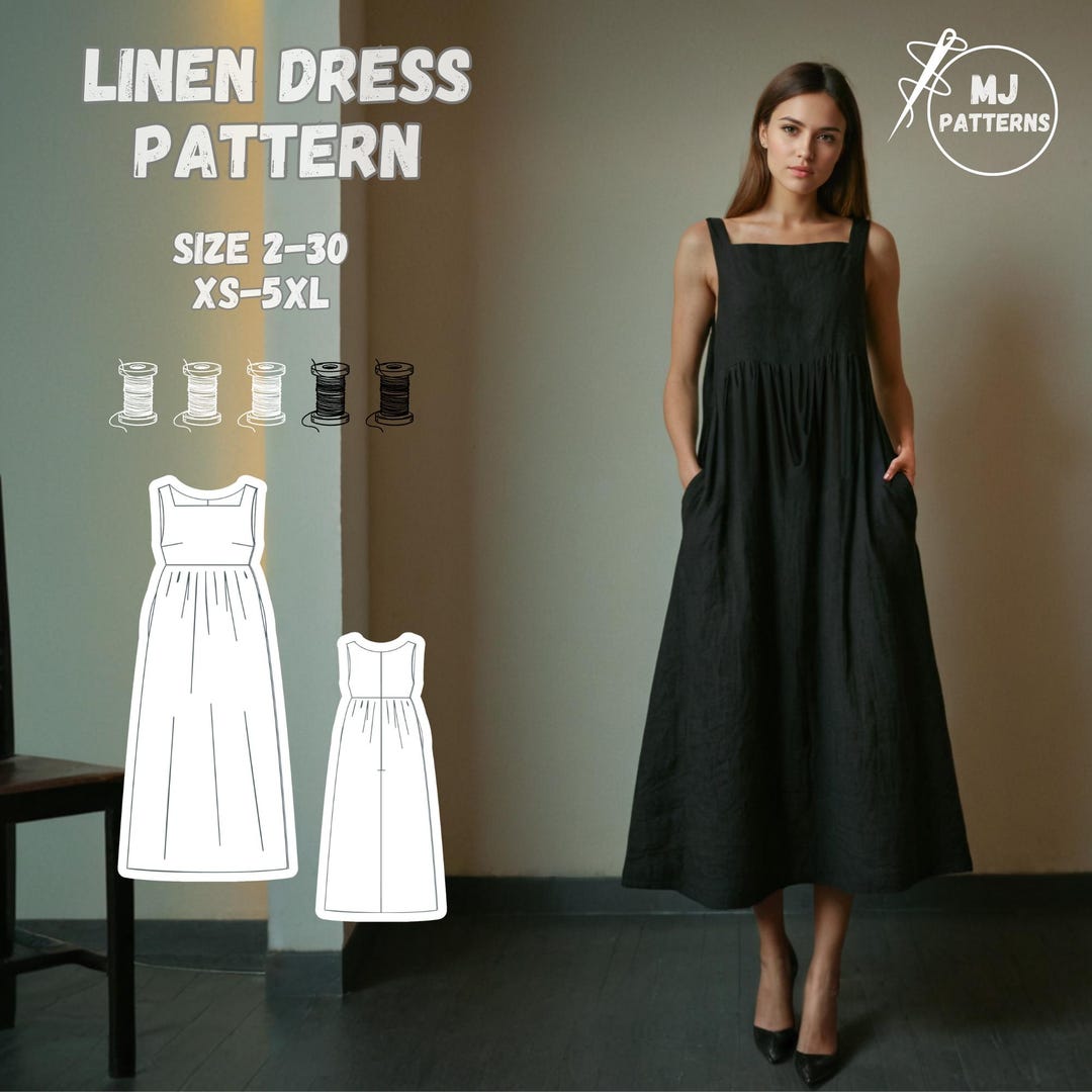Linen Maxi Dress Sewing Pattern - PDF, Sleeveless Boho Summer Dress ...