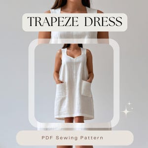 Linen Trapeze Dress PDF Sewing Pattern, Patch Pockets Dress, Sleeveless ...