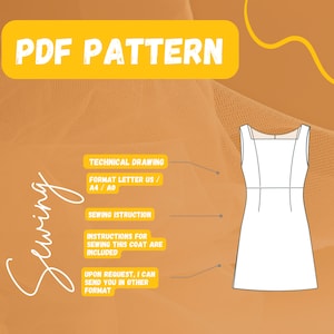 A-line Mini Dress, Square Neckline, Digital Sewing Pattern, XS - 5XL ...