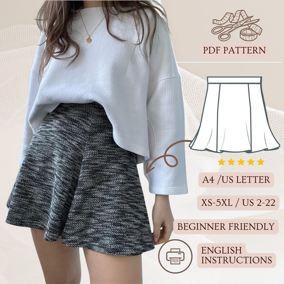 Trumpet Skirt Mini Sewing Pattern, Layered PDF Sewing Pattern, XS-5XL ...