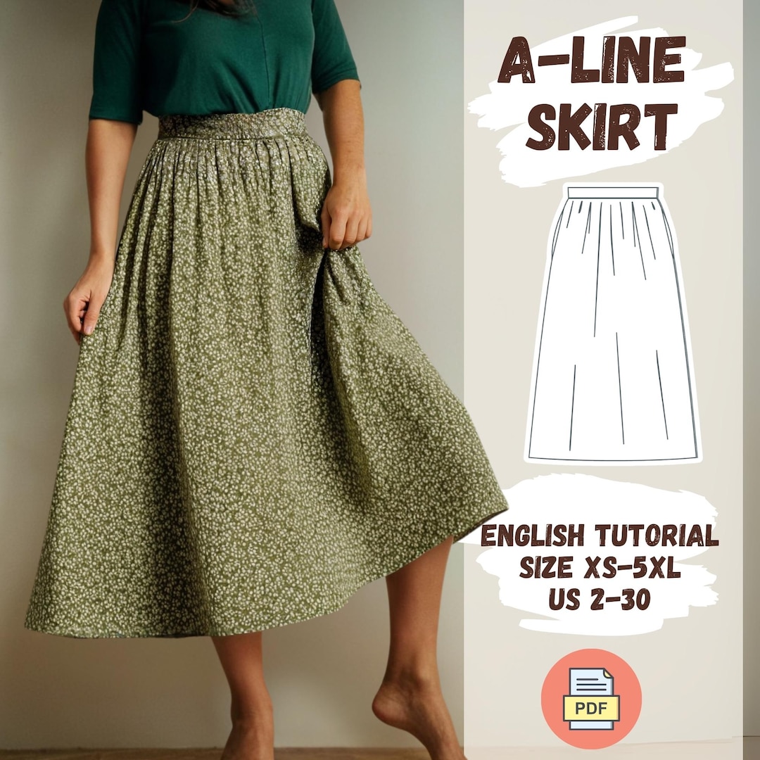 Floral Green Midi Skirt Sewing Pattern, Summer Skirt, Vintage Boho A ...