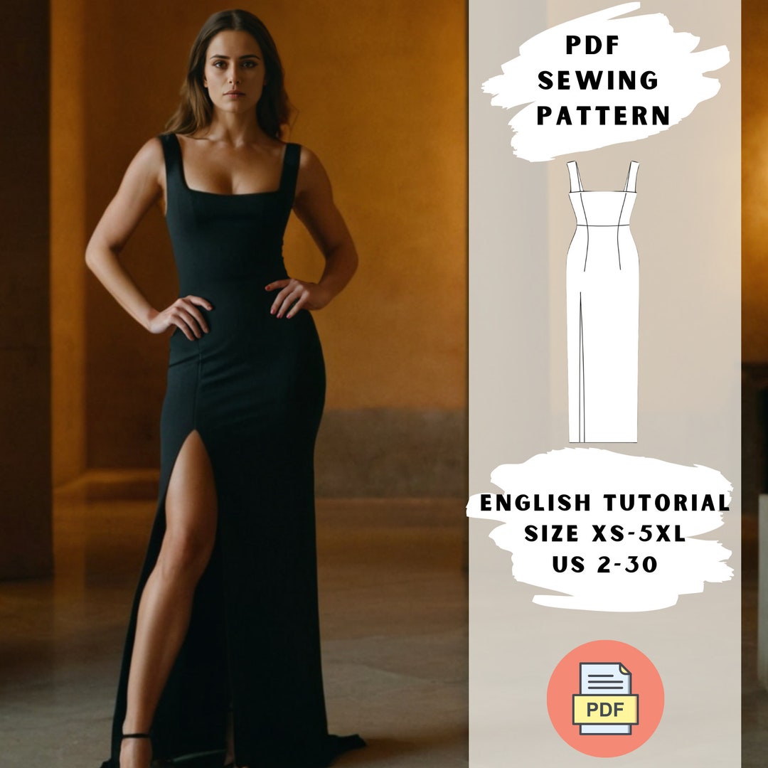 Elegant Evening Gown Sewing Pattern PDF | Maxi Dress With Slit | Sizes ...
