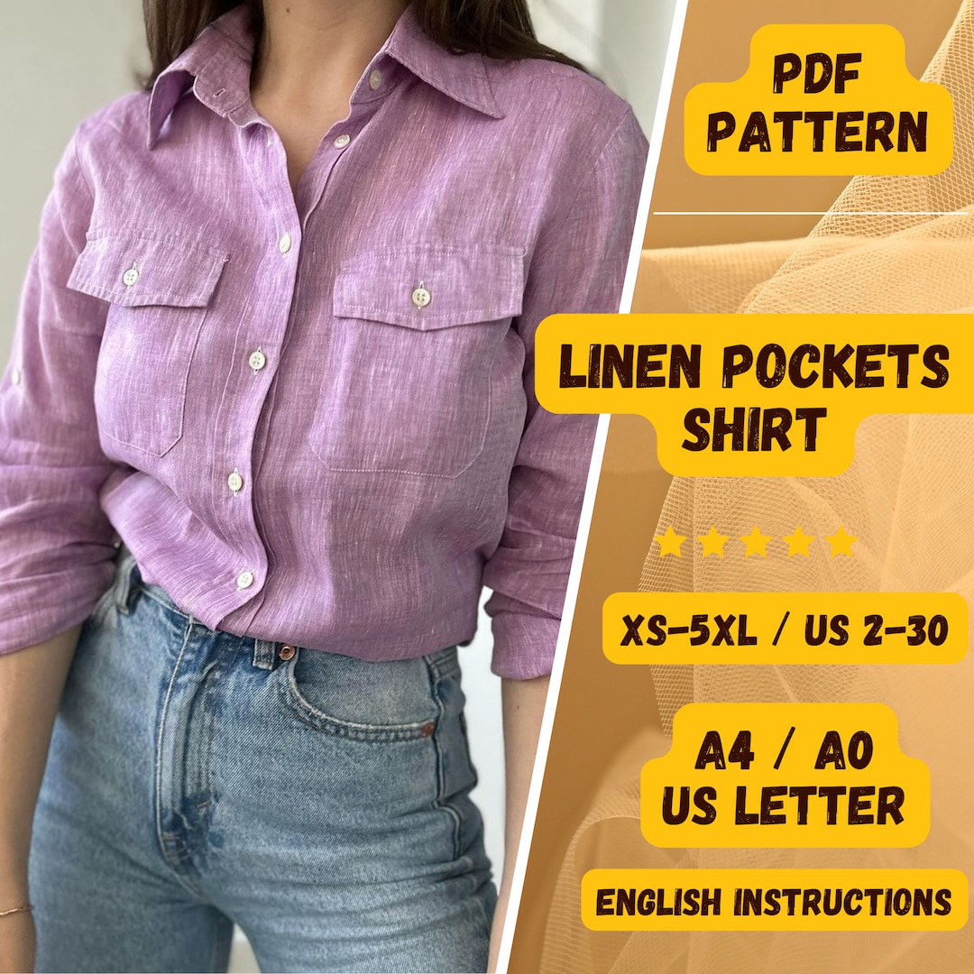 Women Linen Shirt Pattern, Sewing PDF Blouse Pattern, Buttoned Shirt ...